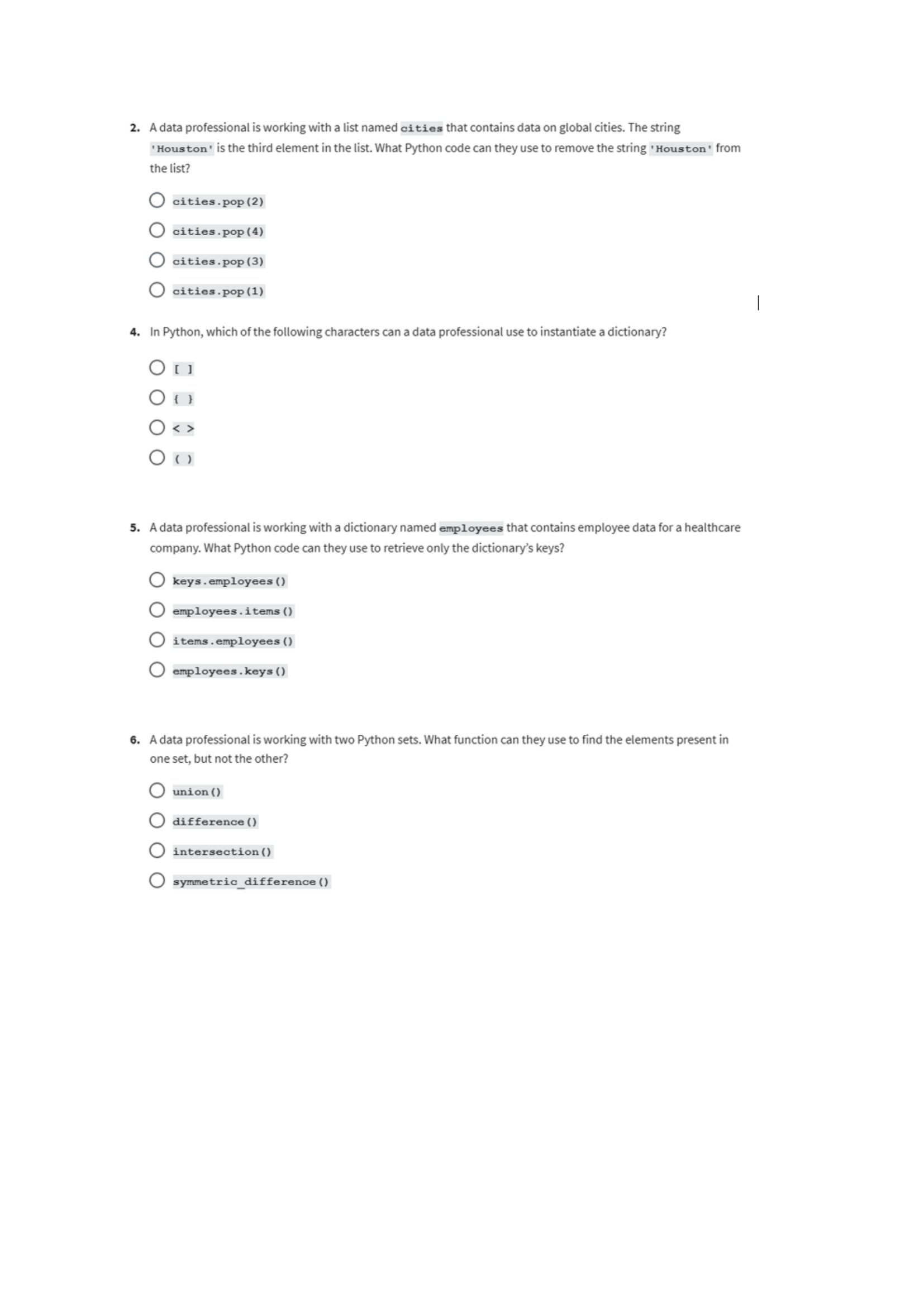 Solved A data professional is working with a list named | Chegg.com