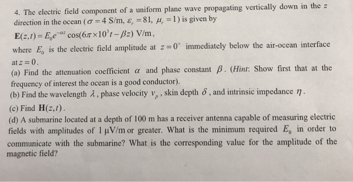 Solved ld component of a uniform plane wave propagating | Chegg.com