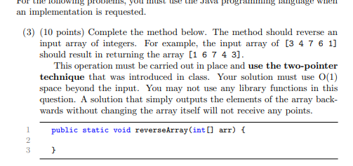 Solved an implementation is requested. (3) (10 points) | Chegg.com