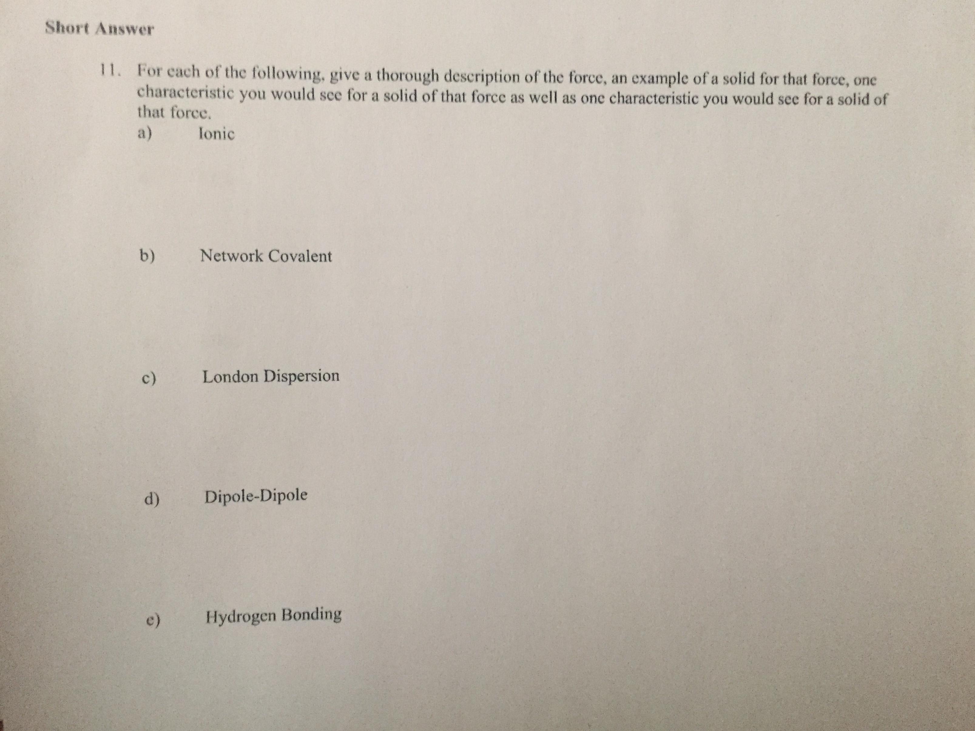 Solved Short Answer 11. For each of the following, give a | Chegg.com