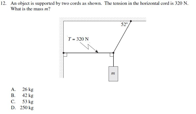 Solved An object is supported by two cords as shown. The | Chegg.com