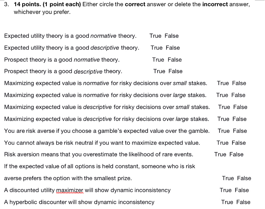 Solved 3. 14 points. (1 point each) Either circle the | Chegg.com