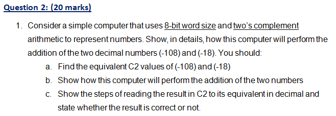 Solved Question 2: (20 marks) 1. Consider a simple computer | Chegg.com