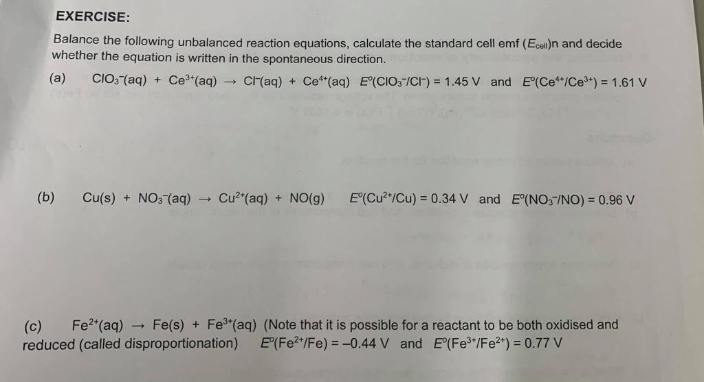Solved EXERCISE: Balance the following unbalanced reaction | Chegg.com