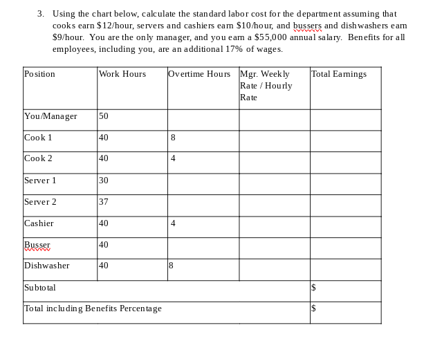 Solved 3. Using the chart below, calculate the standard | Chegg.com