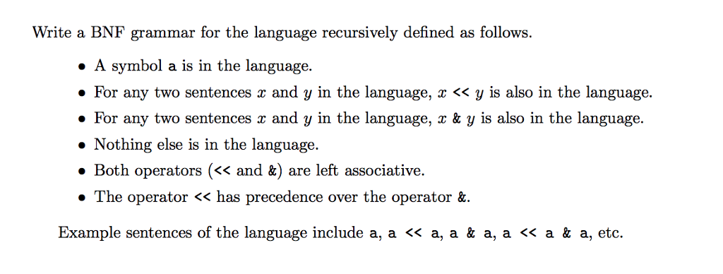 Solved Write a BNF grammar for the language recursively | Chegg.com