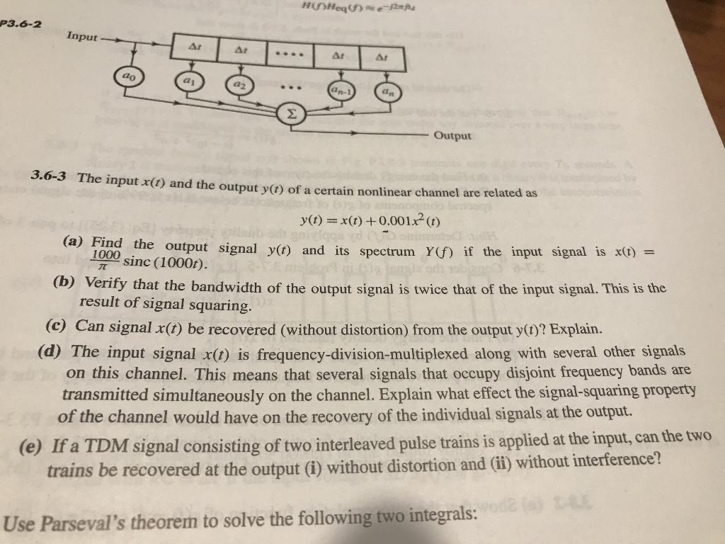 Solved 3.6-3 The input x(t) and the output y(t) of a certain | Chegg.com