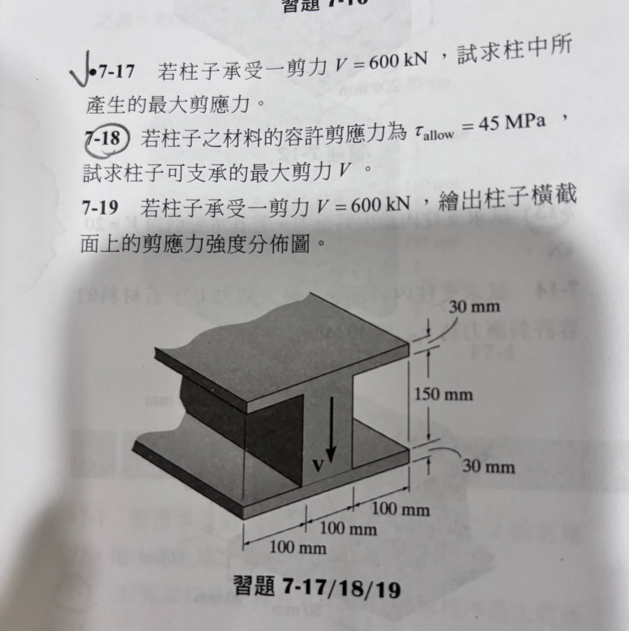 Solved 7-17 If ﻿a column is ﻿subjected to ﻿a shear force | Chegg.com