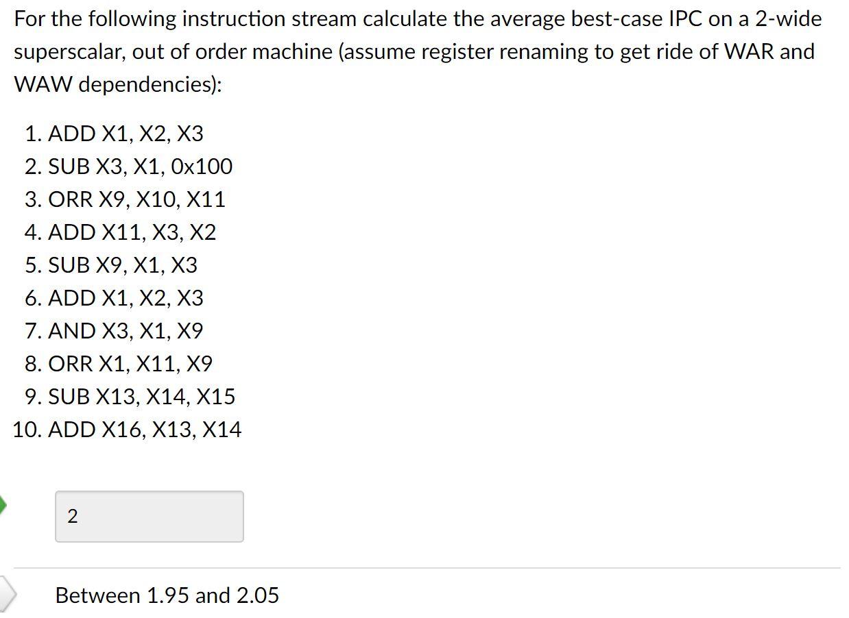 For the following instruction stream calculate the | Chegg.com