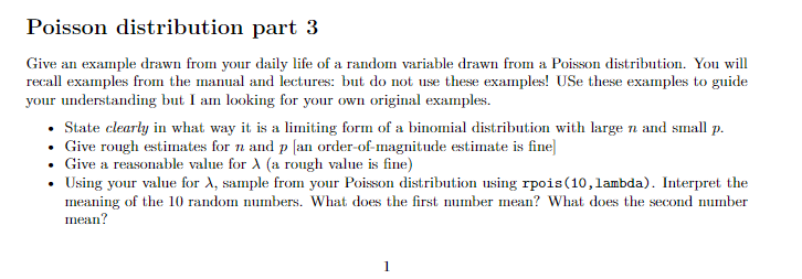 Solved Poisson distribution part 3 Give an example drawn | Chegg.com