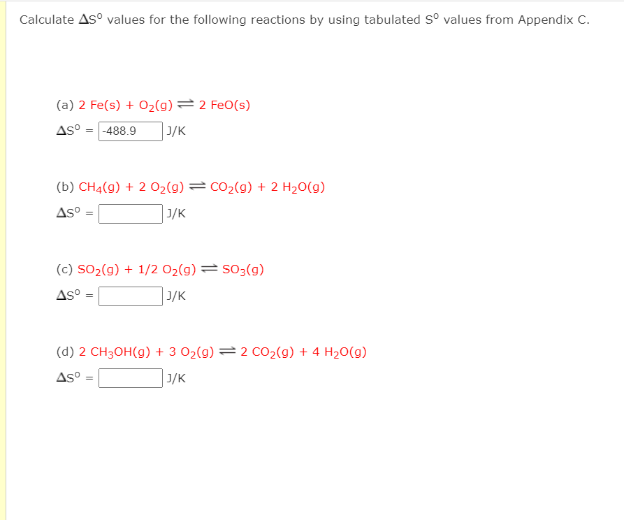 Solved Calculate ASC values for the following reactions by | Chegg.com
