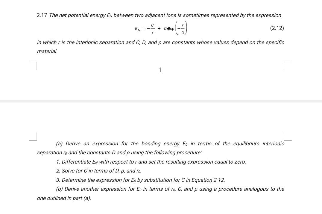 Solved 2.17 The net potential energy En between two adjacent | Chegg.com