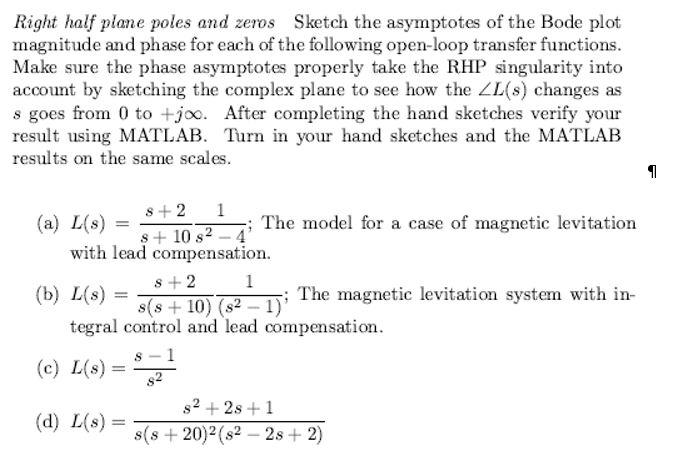 Solved Right half plane poles and zeros Sketch the | Chegg.com