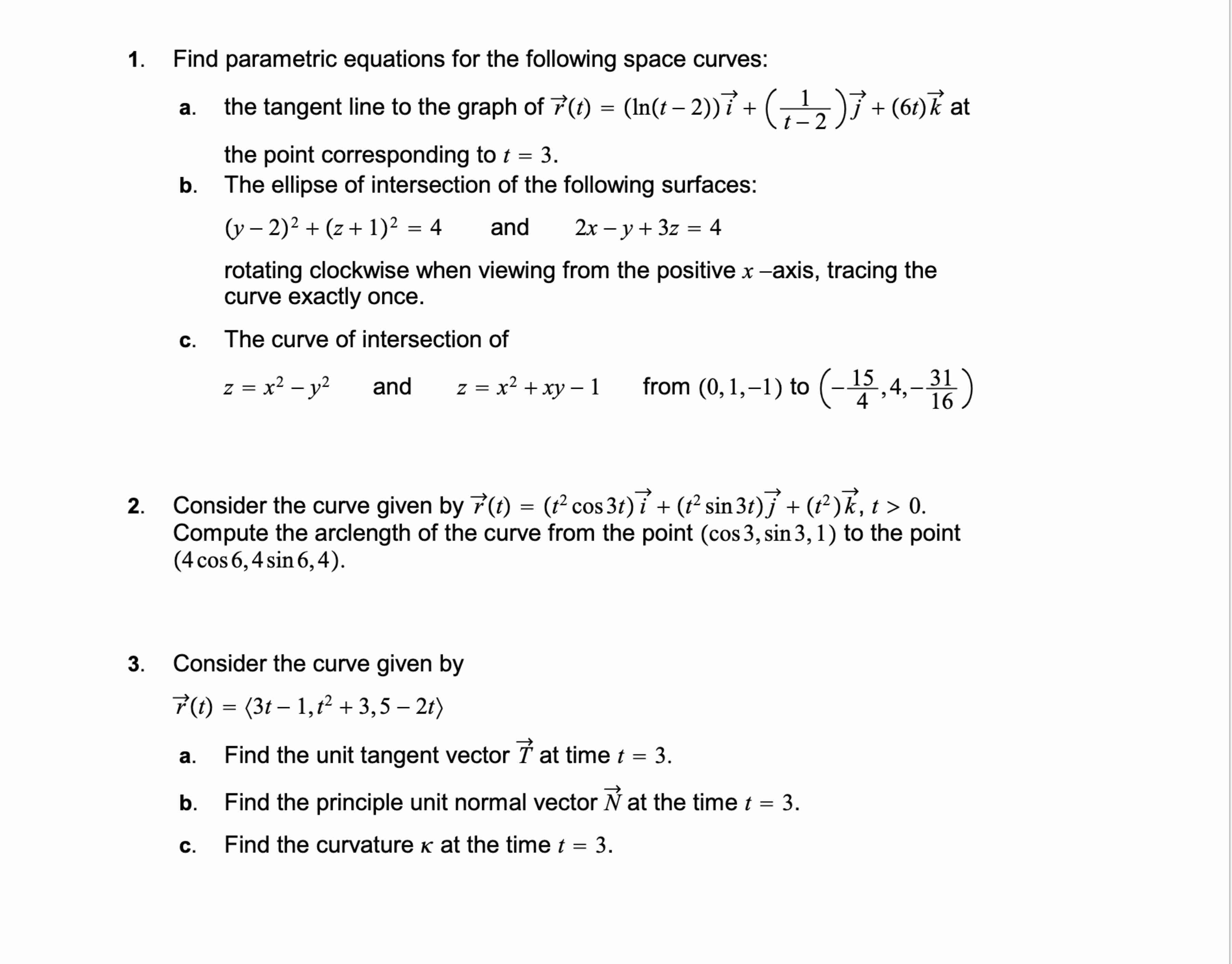 Solved Homework #1Vector Functions and Space CurvesShow all | Chegg.com