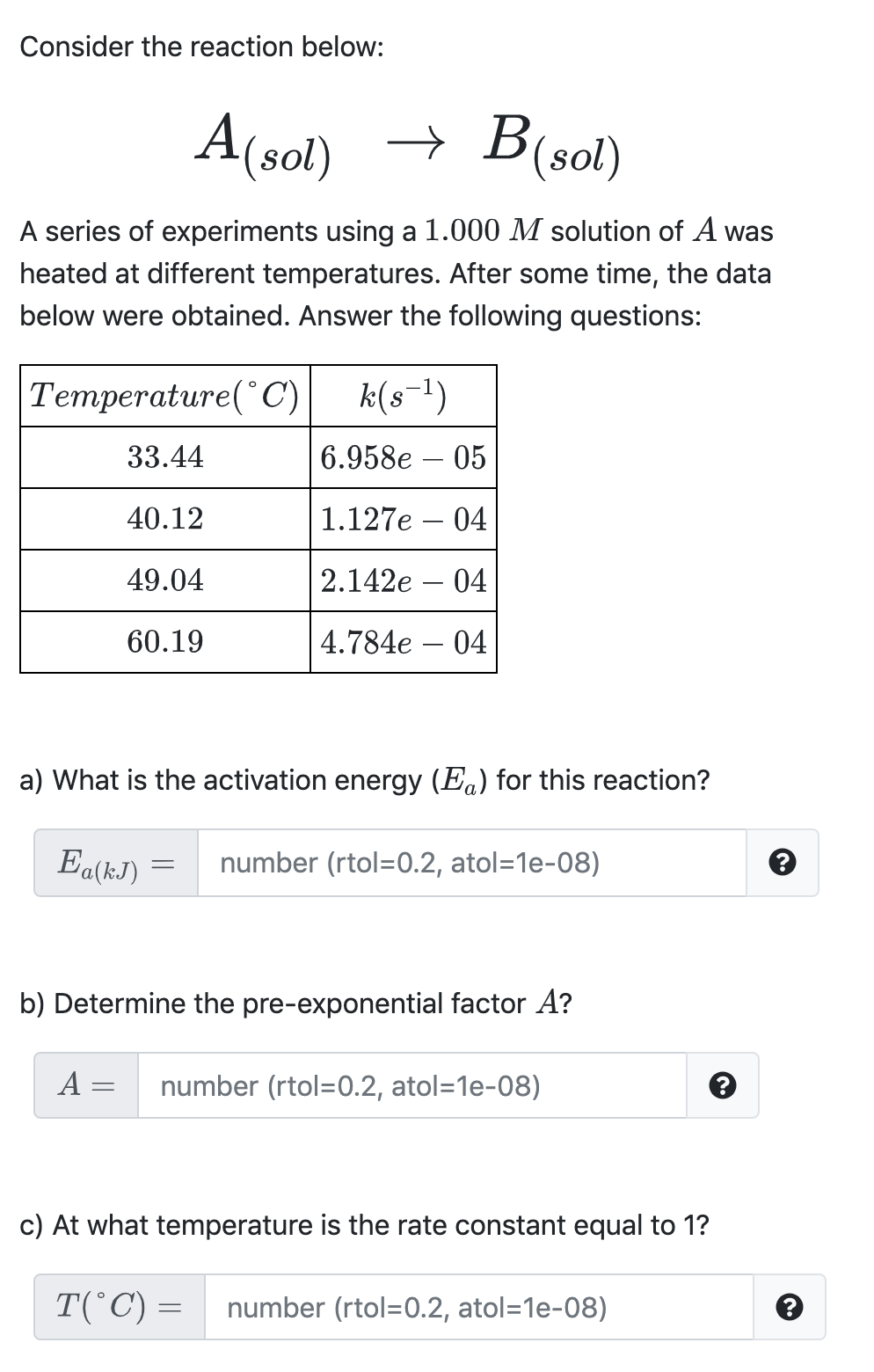 Solved Consider the reaction below: A(sol) + B(sol) A series | Chegg.com