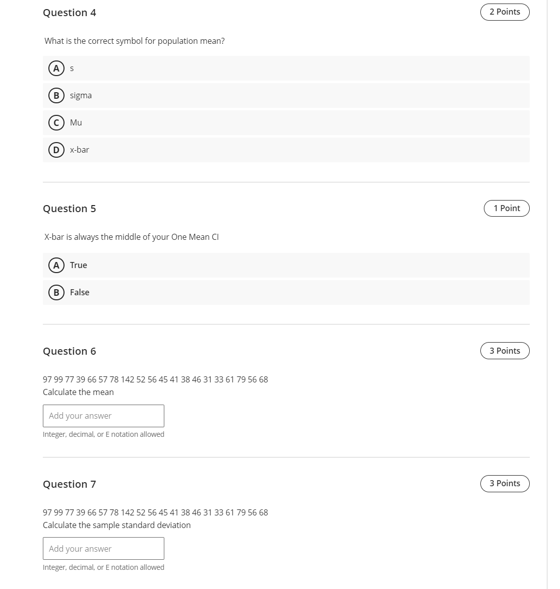 Solved Question 4 What is the correct symbol for population | Chegg.com