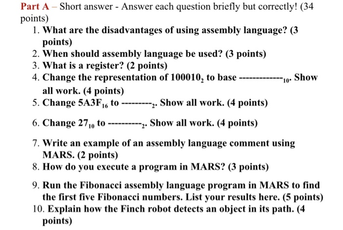 Solved Short answer - Answer each question briefly but | Chegg.com