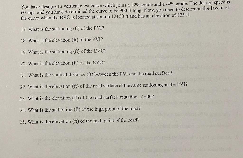 Solved You have designed a vertical crest curve which joins | Chegg.com