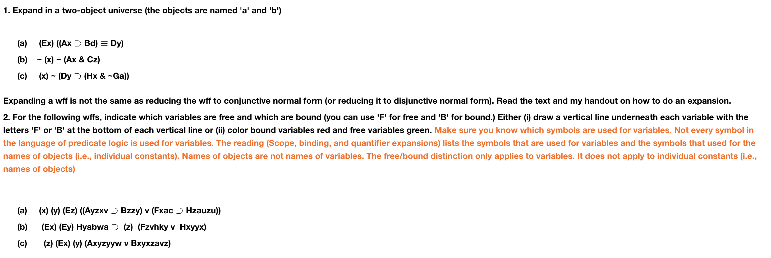 Solved 1. Expand in a two-object universe (the objects are | Chegg.com