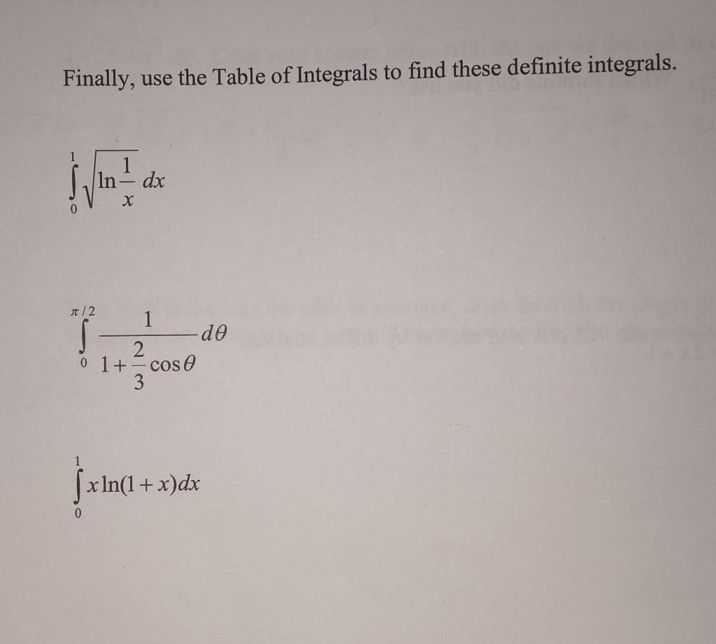 Solved Finally, use the Table of Integrals to find these | Chegg.com