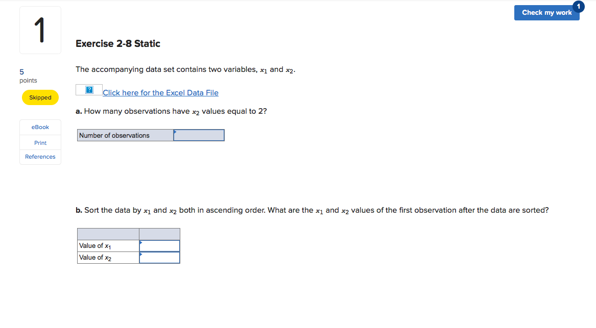 Solved Check my work 1 Exercise 2-8 Static The accompanying | Chegg.com