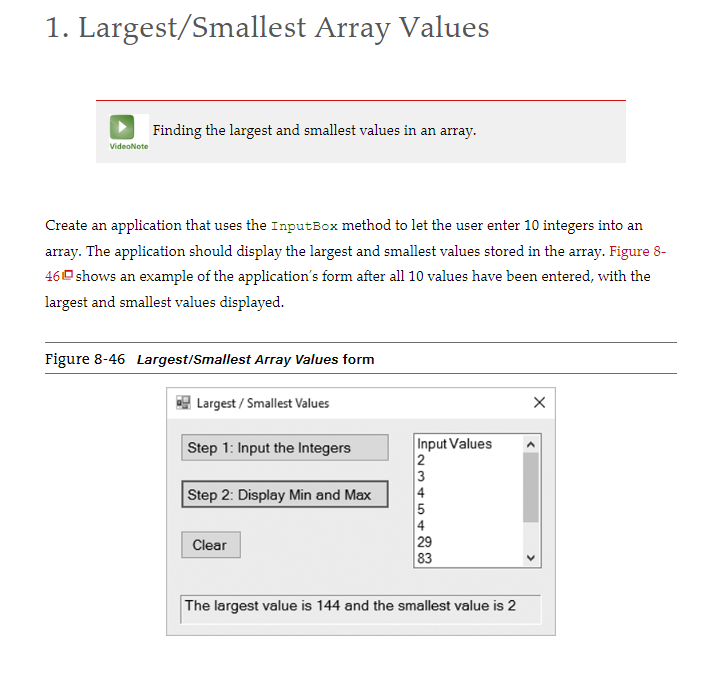 Solved 1 Largest Smallest Array Values Finding The Largest Chegg