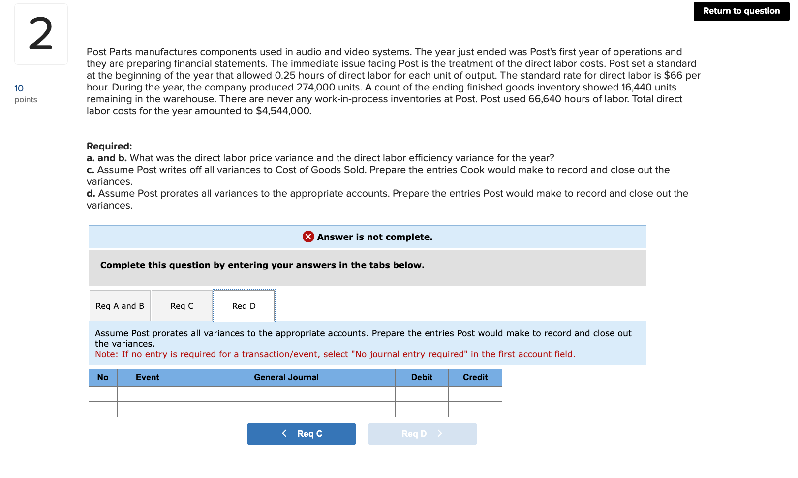 Solved Post Parts manufactures components used in audio and | Chegg.com