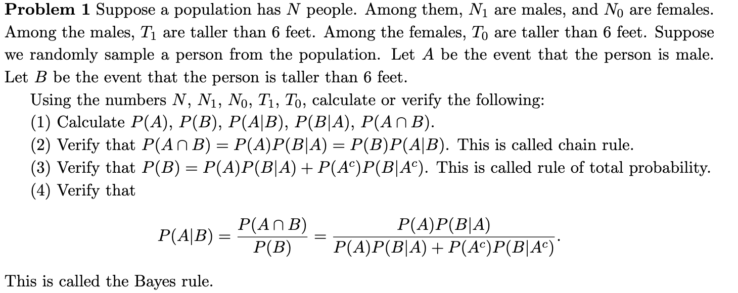 Solved Problem 1 Suppose a population has N people. Among | Chegg.com