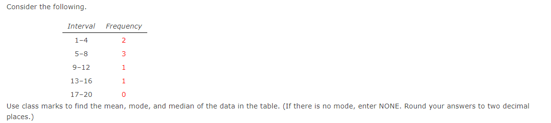 Solved Consider the following. Use class marks to find the | Chegg.com