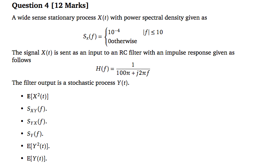 Solved Question 4 [12 Marks] A wide sense stationary process | Chegg.com