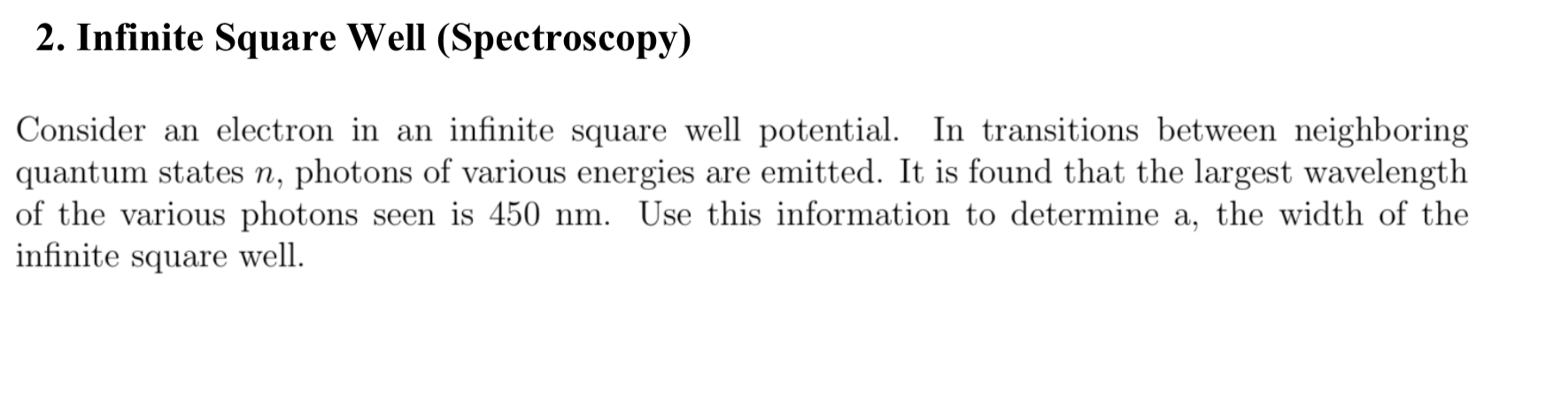 Solved 2. Infinite Square Well (Spectroscopy) Consider an | Chegg.com