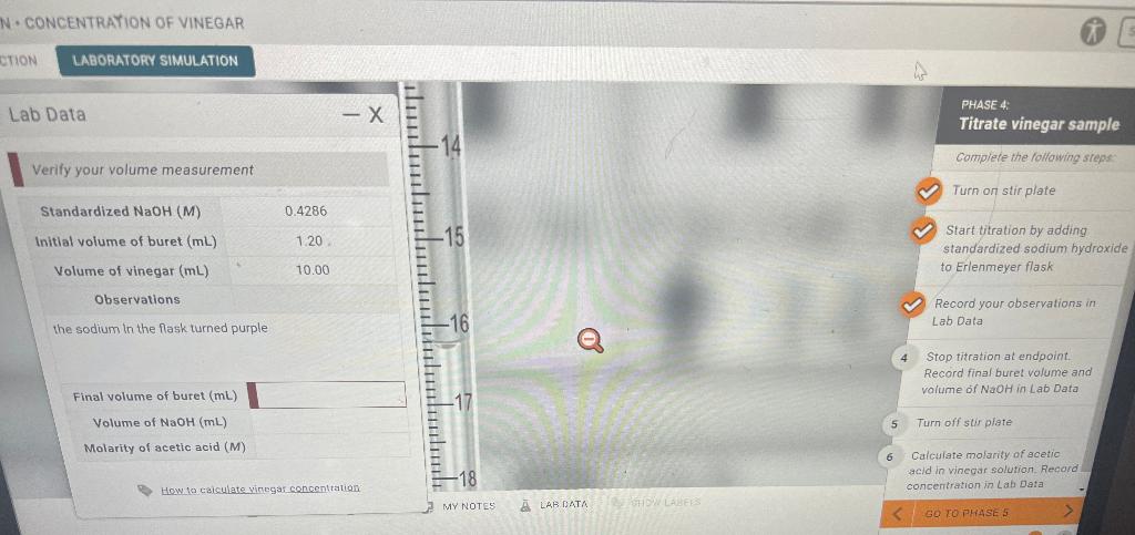 Solved N. CONCENTRATION OF VINEGAR LABOFATORY SIMULATION | Chegg.com