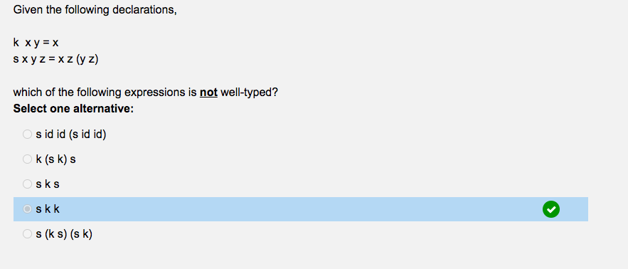Given the following declarations, k xy = x sxy z=xz | Chegg.com