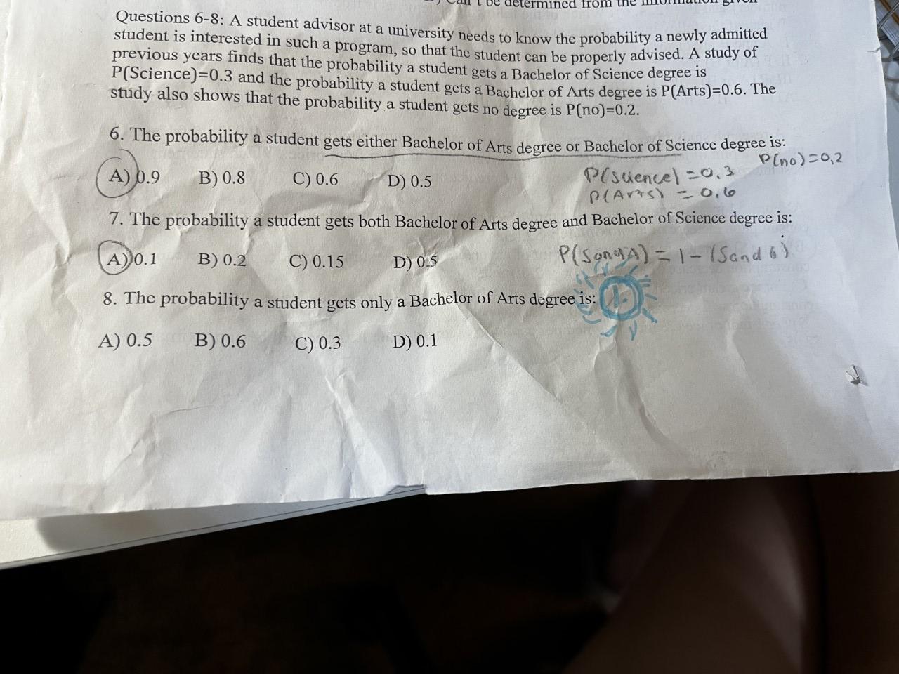 Solved Questions 6-8: A student advisor at a university | Chegg.com