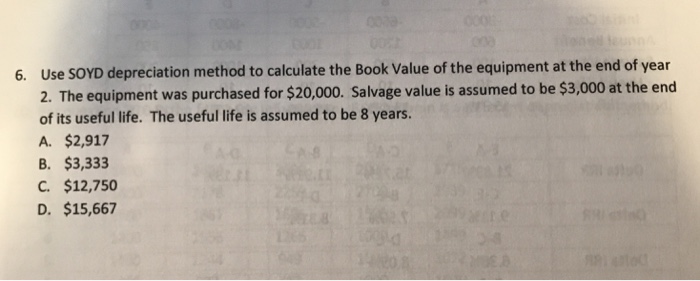 Solved Use SOYD depreciation method to calculate the Book | Chegg.com