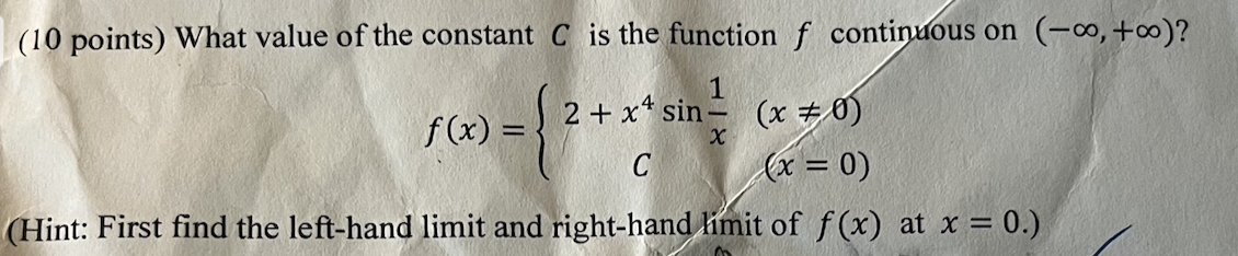 Solved ( 10 points) What value of the constant C is the | Chegg.com