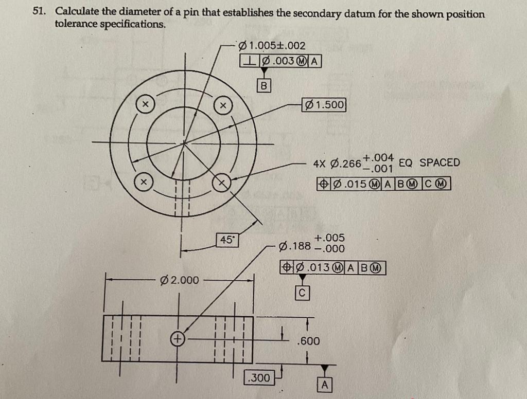 Solved 51. Calculate the diameter of a pin that establishes | Chegg.com
