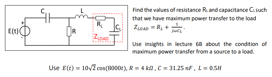 Solved Find the values of resistance RL and capacitance CL | Chegg.com