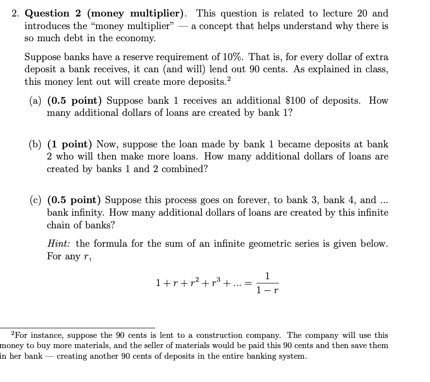 Solved 2. Question 2 (money multiplier). This question is | Chegg.com