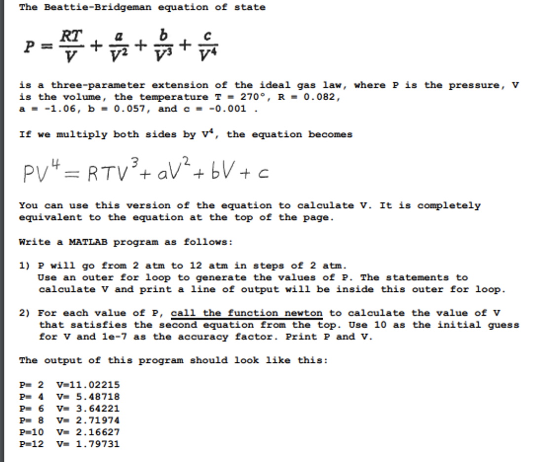 Solved The Beattie-Bridgeman equation of state b P= -RW + + | Chegg.com