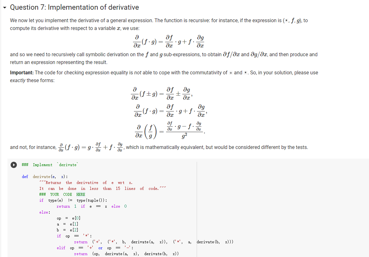 Solved = 9+f Question 7: Implementation of derivative We now | Chegg.com