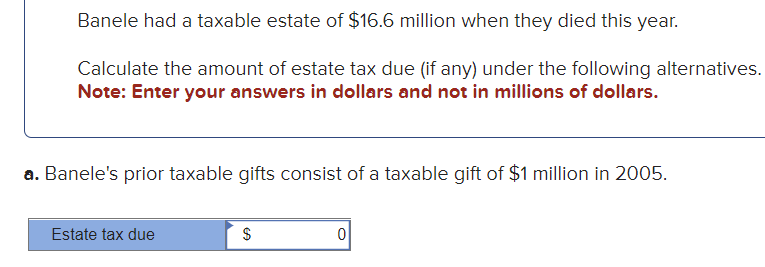 Solved Banele had a taxable estate of $16.6 million when | Chegg.com