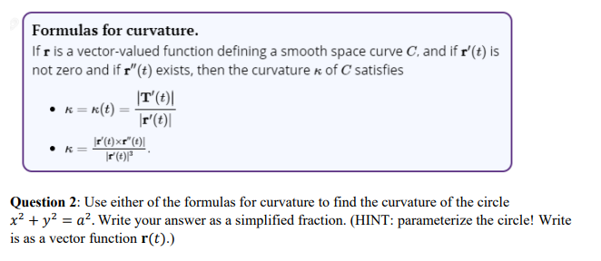 Solved Formulas for curvature. Ifr is a vector-valued | Chegg.com