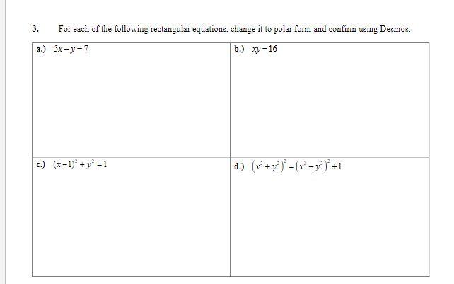 Solved For each of the following rectangular equations, | Chegg.com