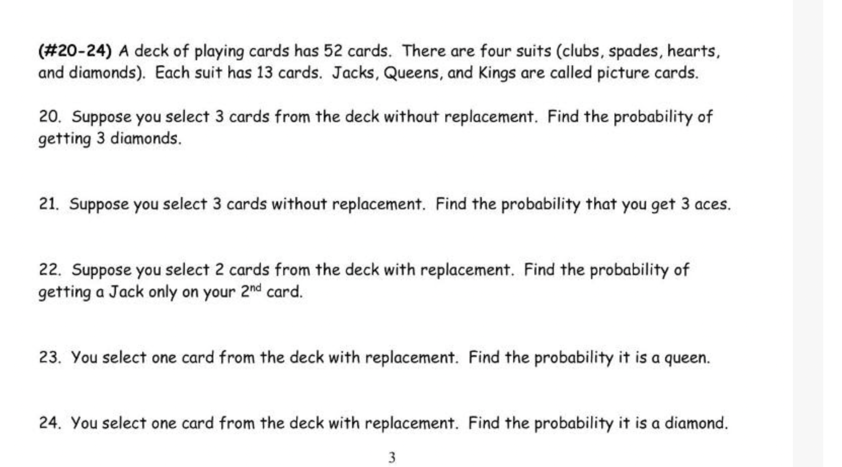 Solved (#20-24) A deck of playing cards has 52 cards. There | Chegg.com