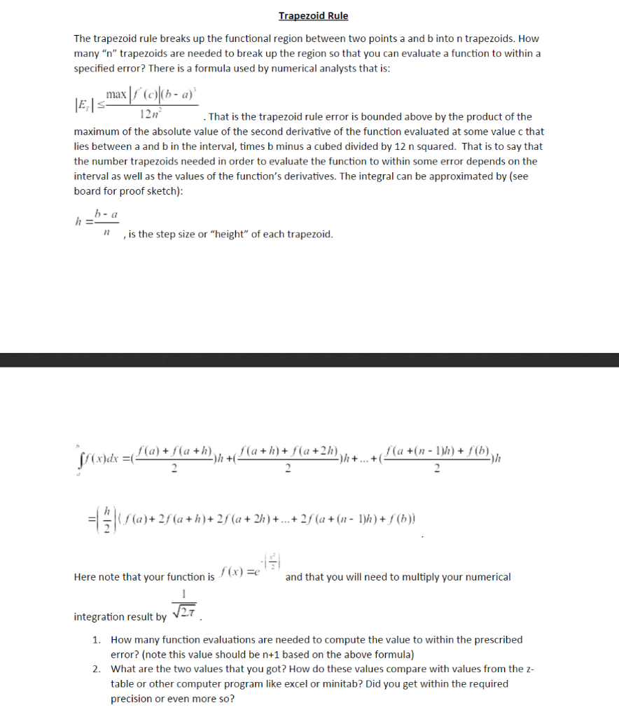 Solved Trapezoid Rule The trapezoid rule breaks up the | Chegg.com
