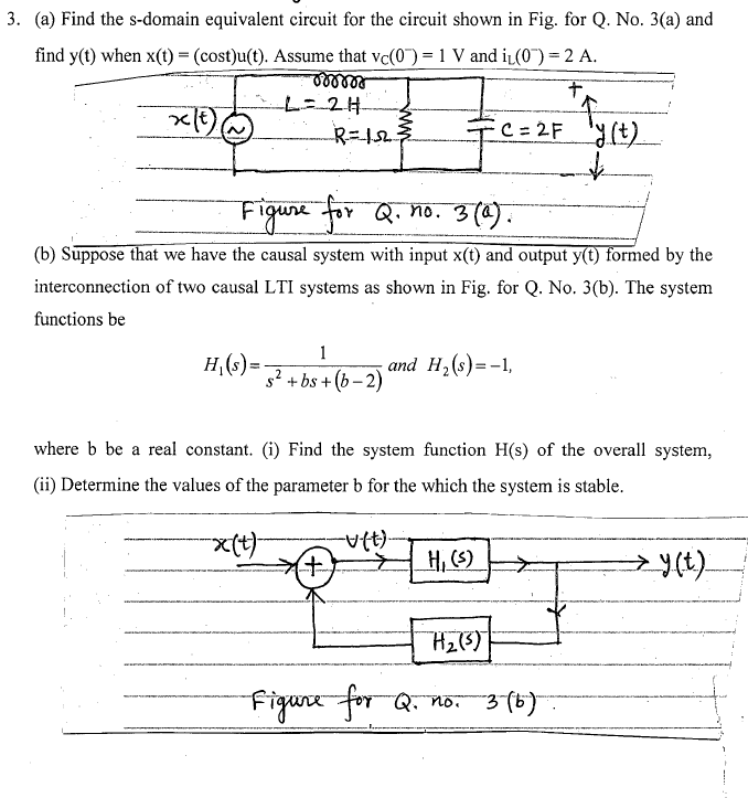 Solved 3. (a) Find the s-domain equivalent circuit for the | Chegg.com