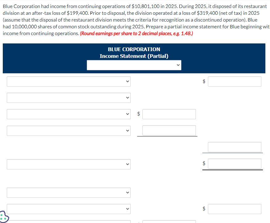 Solved Blue Corporation had income from continuing | Chegg.com