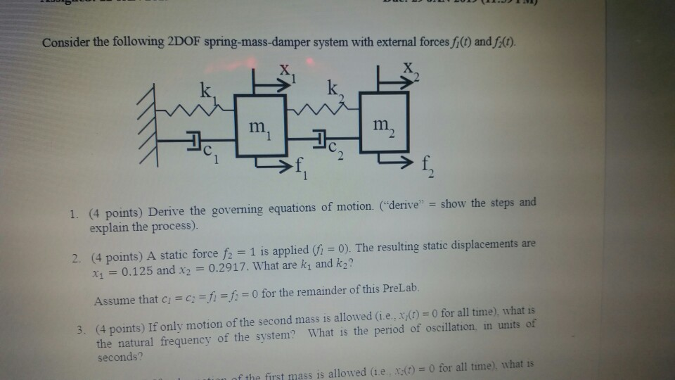 Solved Consider the following 2DOF spring-mass-damper system | Chegg.com