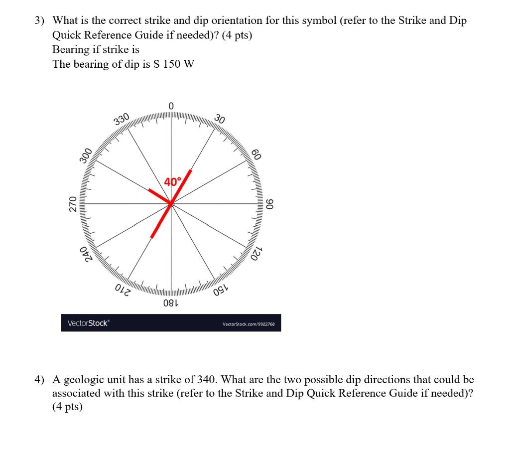 Solved 1) What is the correct strike and dip orientation | Chegg.com